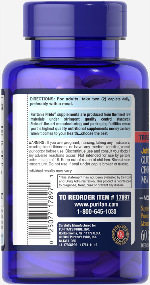 Puritan's Pride Triple Strength Glucosamine Chondroitin MSM 60 caps ...