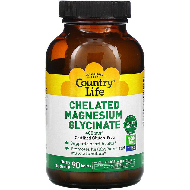 Country life chelated magnesium glycinate 400 mg 90 tablets купить Киев ...